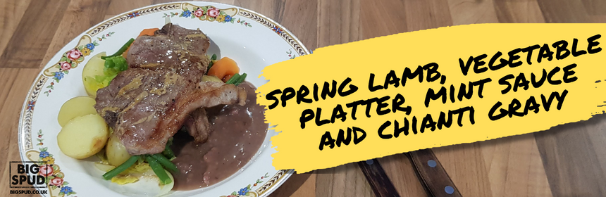 spring lamb, vegetable platter, mint sauce and chianti gravy - BigSpud