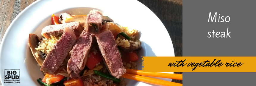 miso steak with vegetable rice - BigSpud